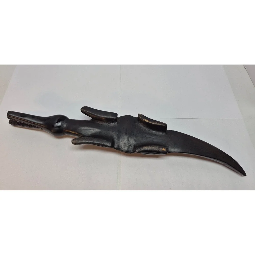 Art | Vintage Hand Carved Dark Wood Crocodile Figurine 145 Inch ...